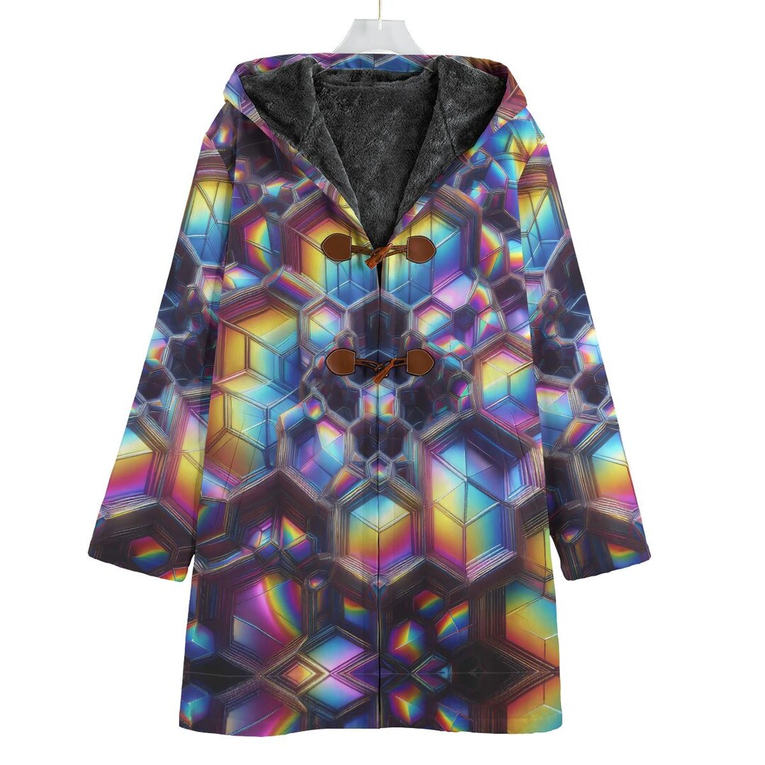 Trippy Coat, Long Cotton Jacket, Sherpa Fleece Overcoat, Hooded Cloak ...