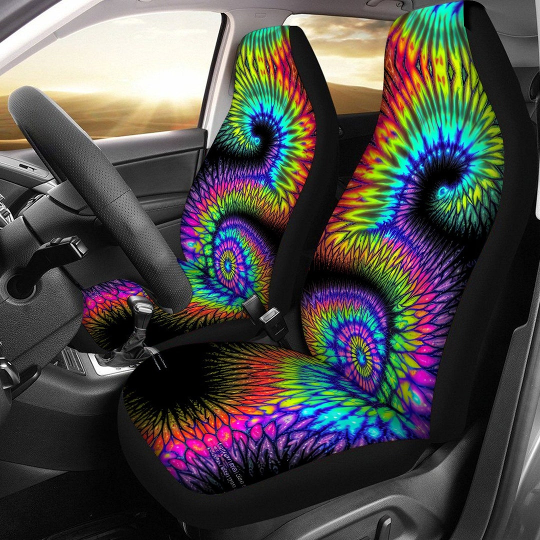 Psychedelic Spiral Rainbow Neon Car Seat Cover Slip Cushion Universal ...