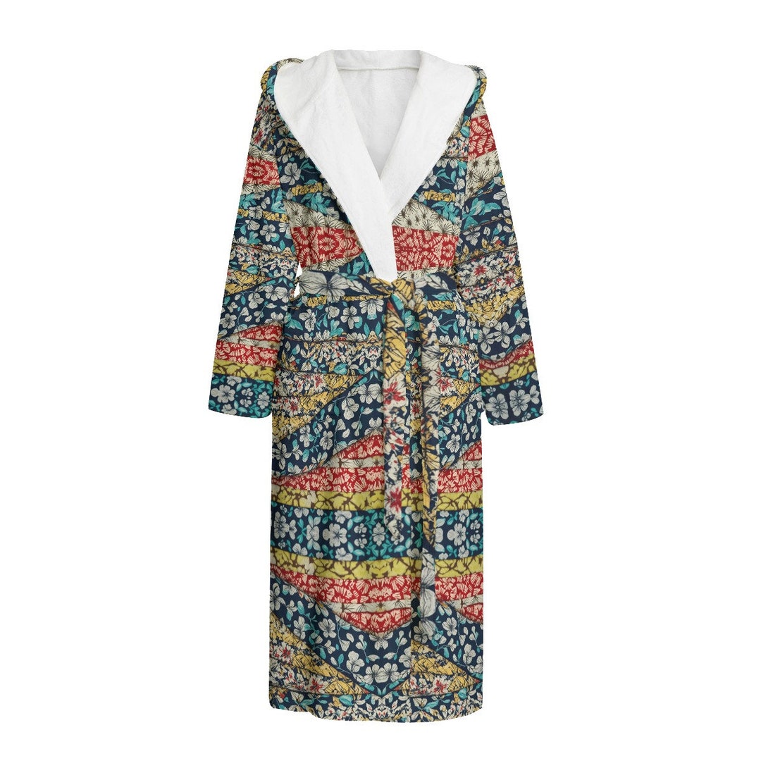 Hawaiian Tapa Robe, Tiki Hooded Bathrobe, Unisex Robe, Patchwork Floral ...