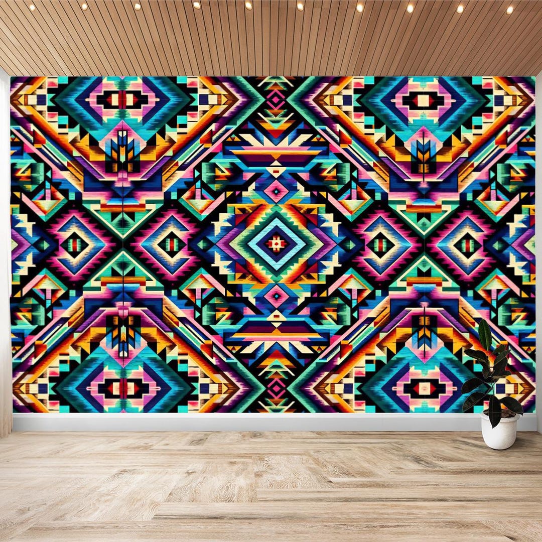 Southwestern Aztec Art Wallpaper Peel and Stick, Vinyl Wall Mural, Art ...