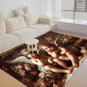 Cherub Rug, Thinking Angels, Putti Felt Floor Mat ,rococo Floral Roses ...