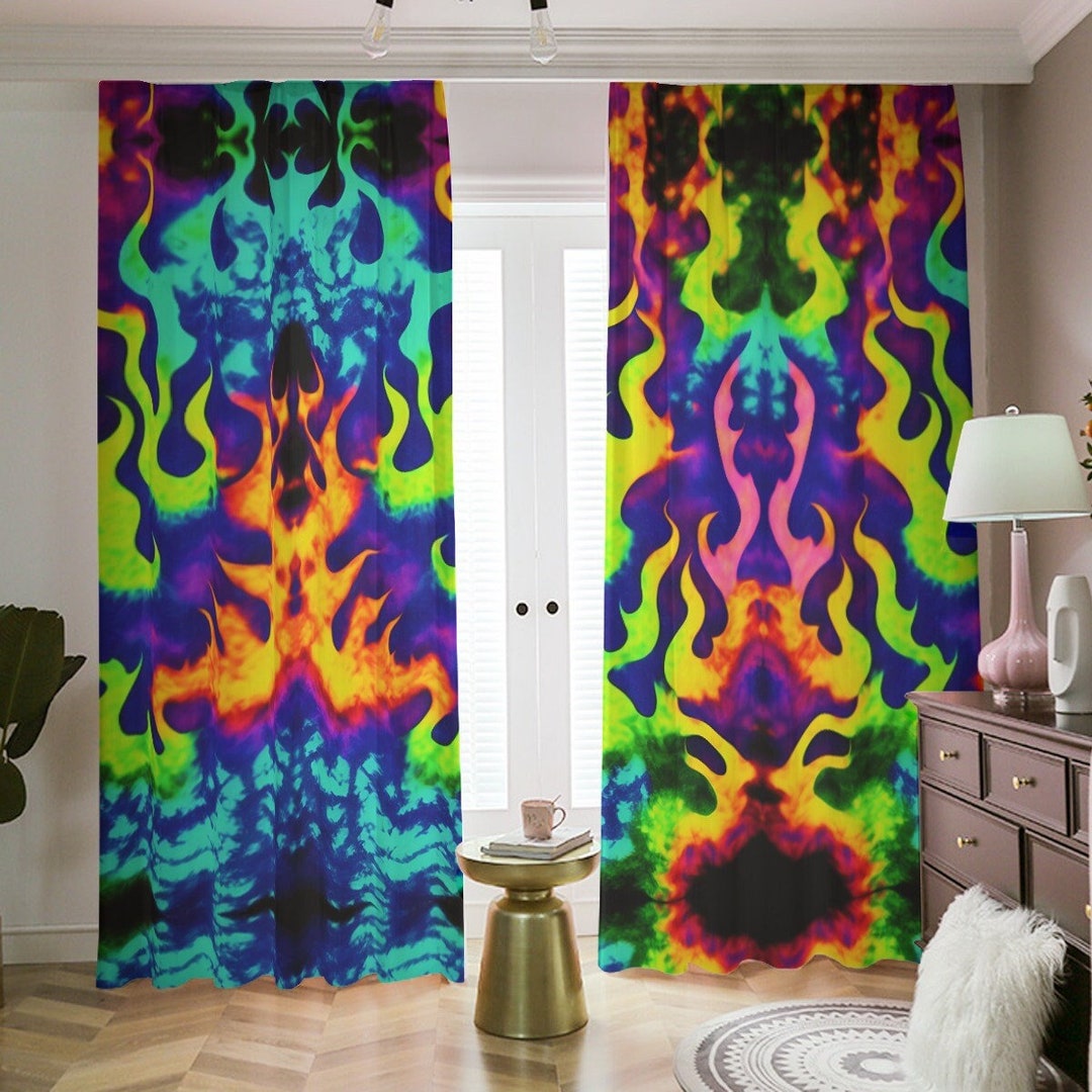 Skull Tie Dye Psychedelic Blackout Curtains, Opaque Shades, Hippie ...