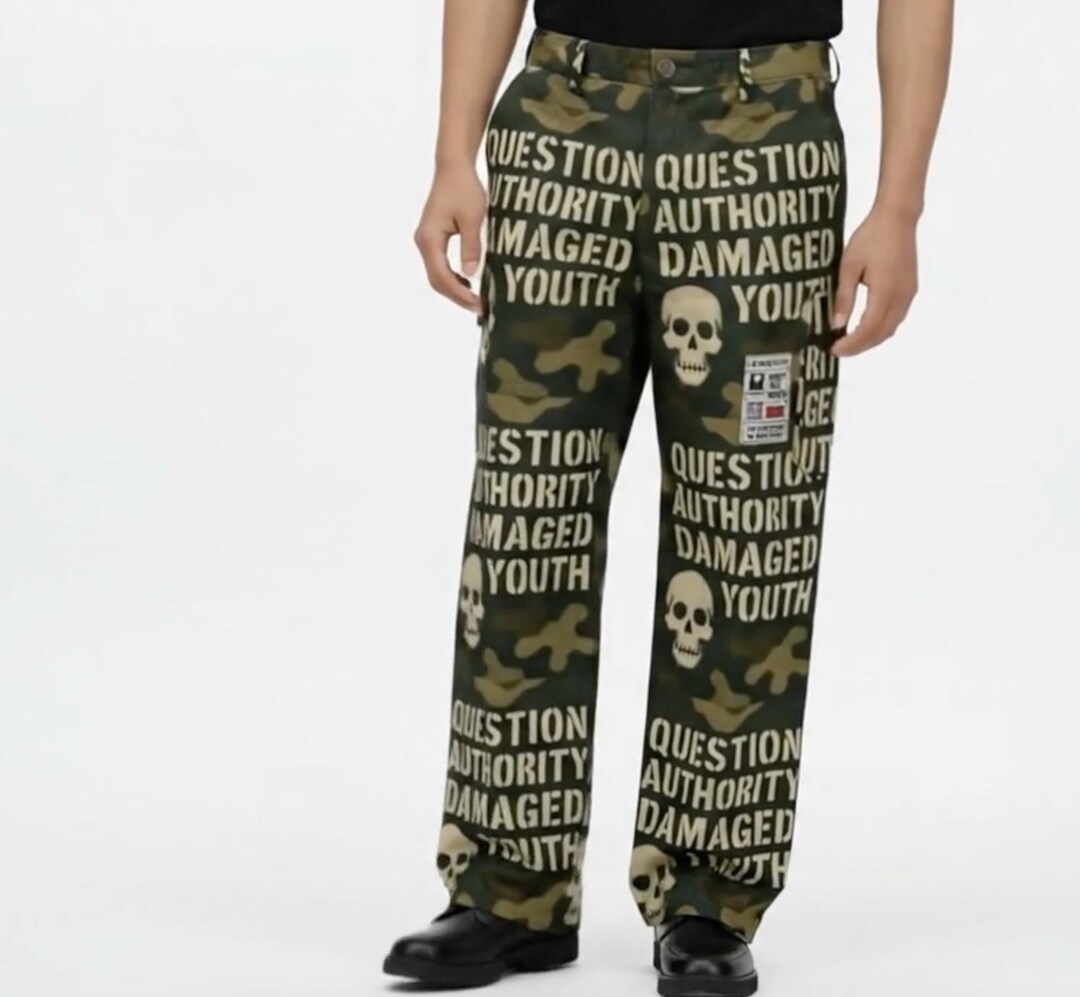 Question Authority Camouflage Skull Mens Cargo Pants Trousers Slacks ...