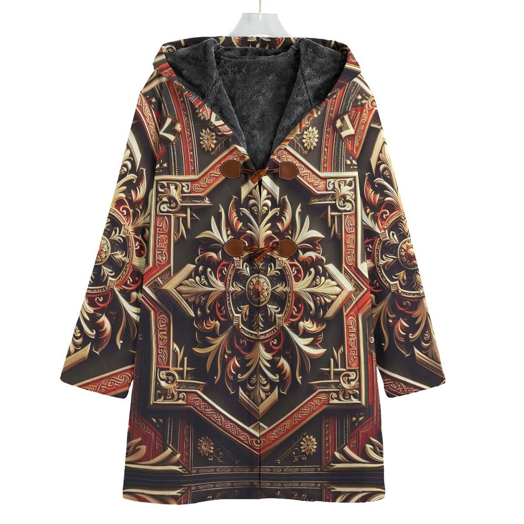 Red Norwegian Icelandic Cotton Canvas Hooded Jacket Fair Isles Cloak ...