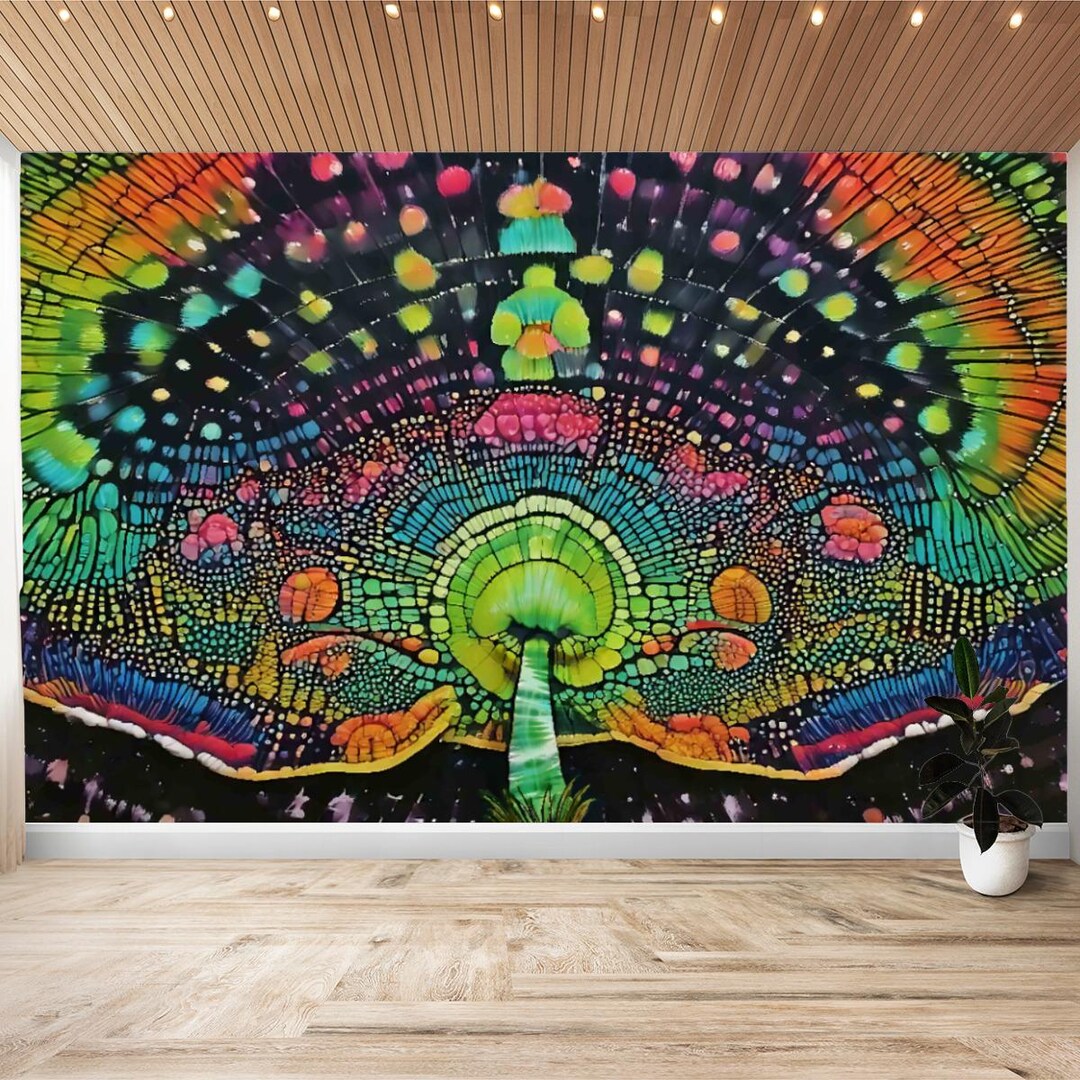 Psychedelic Mushroom Wallpaper Peel and Stick, Vinyl Wall Mural, Art ...