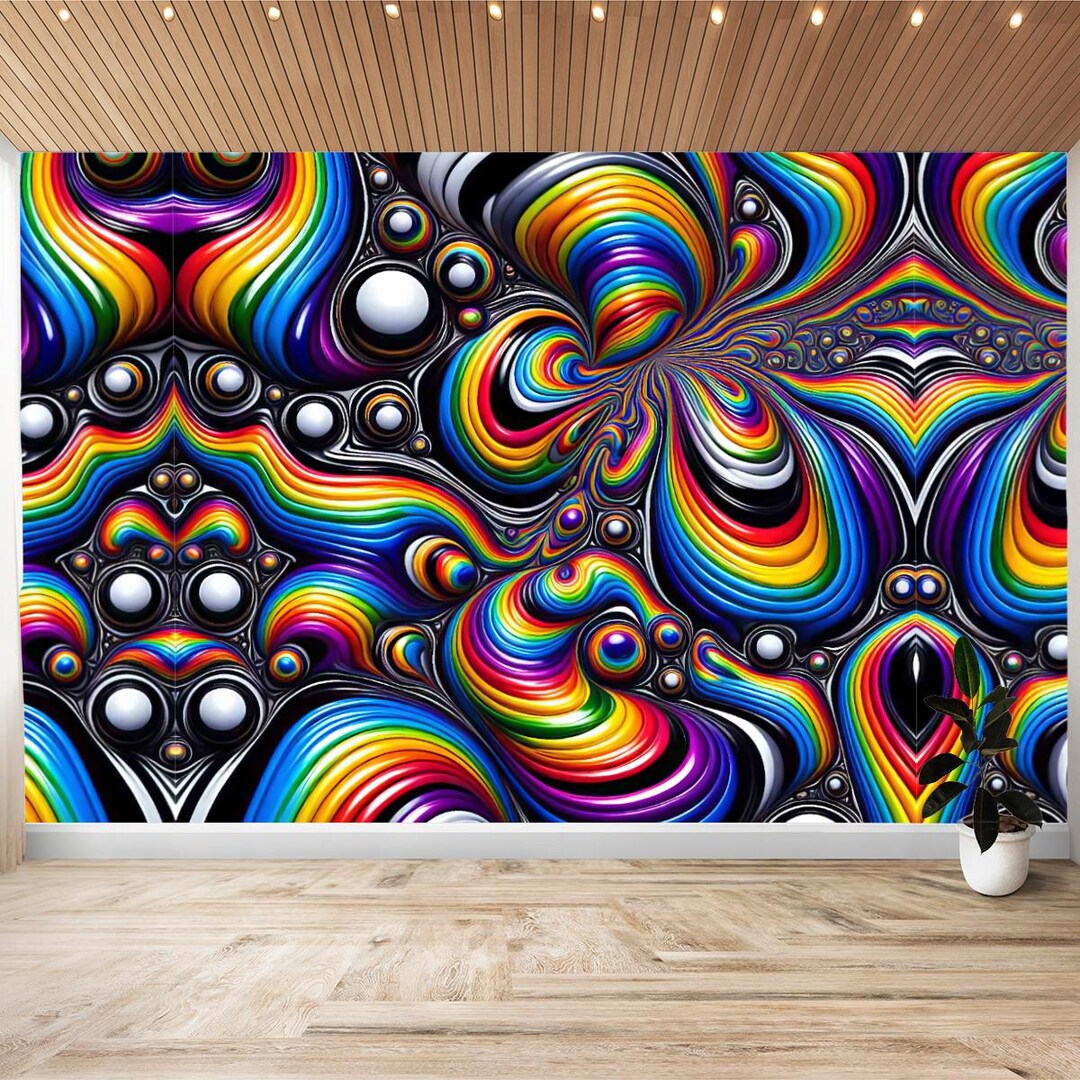 Psychedelic Wallpaper Peel and Stick, Vinyl Wall Mural, Rainbow, Op Art ...