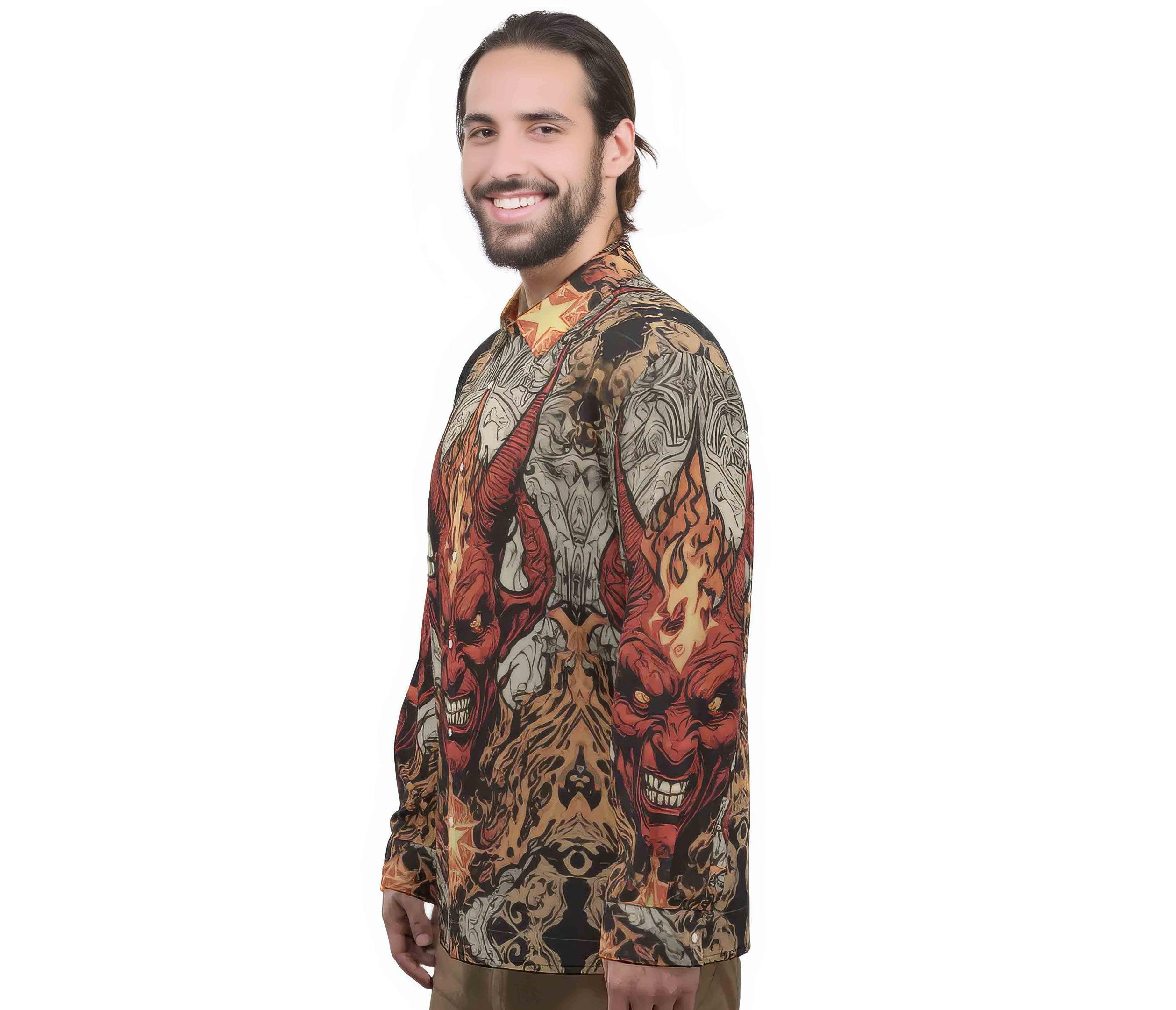 Devil Satin Shirt, Mans Gothic Dress Shirt, Evil Goth Button Down ...