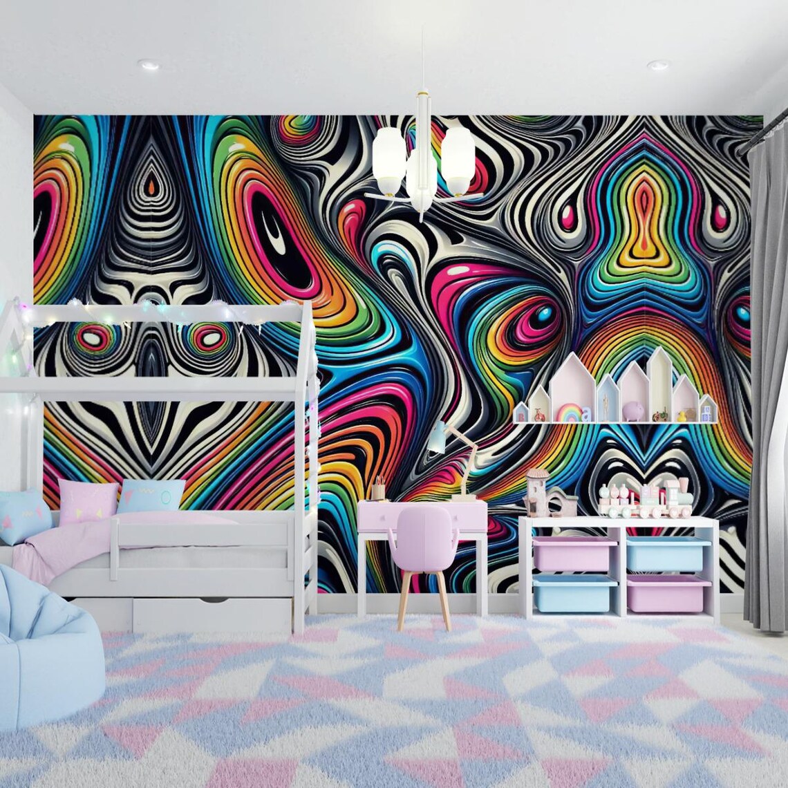 Psychedelic Wallpaper Peel and Stick, Vinyl Wall Mural, Rainbow, DIY ...