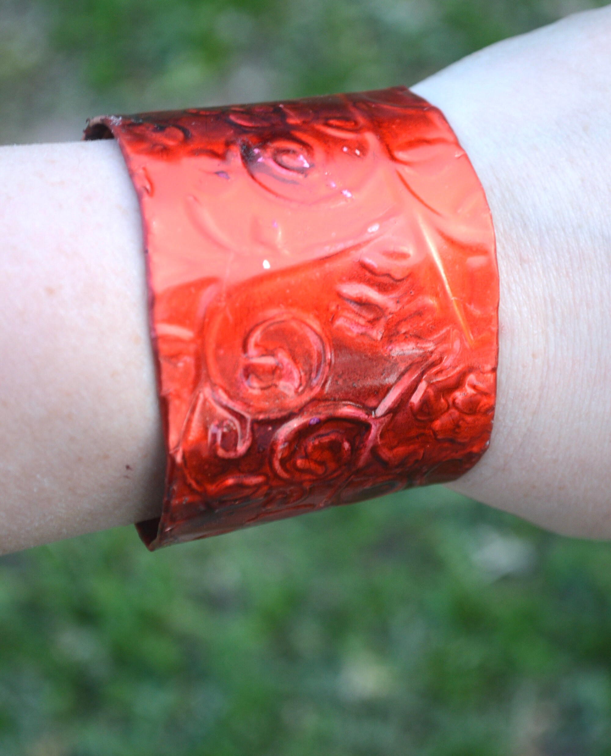 Red Patina Floral Wide Solid Copper Cuff Bracelet Handmade Valentines ...