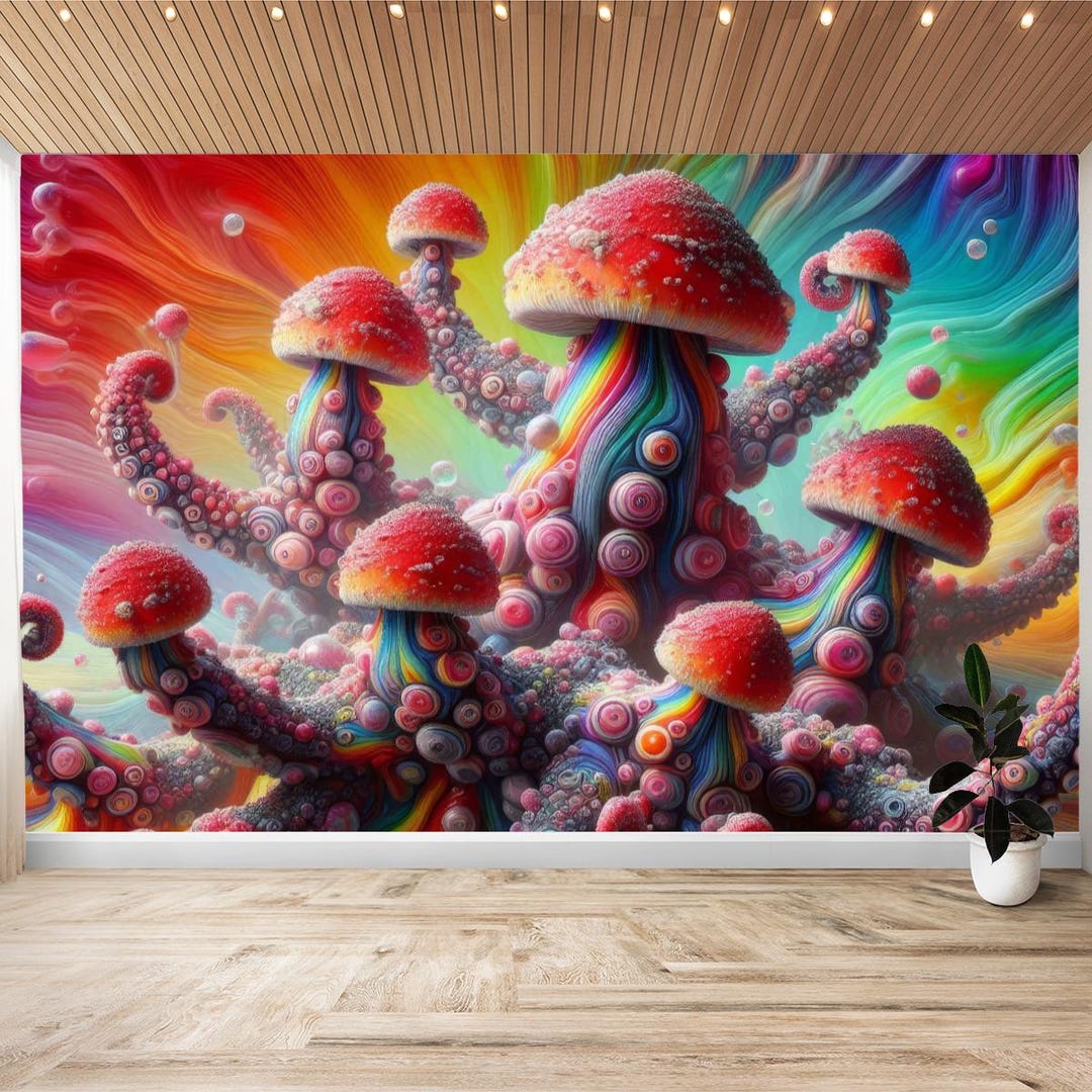 Psychedelic Mushroom Wallpaper Peel and Stick, Vinyl Wall Mural, DIY ...