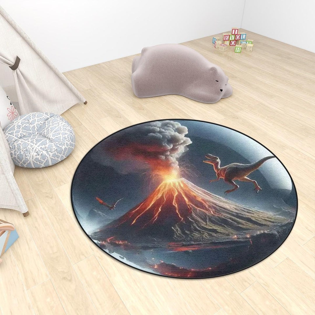 Volcano Dinosaur Optical Illusion 3d Rugs, Circle Mats, Playroom Carpet ...