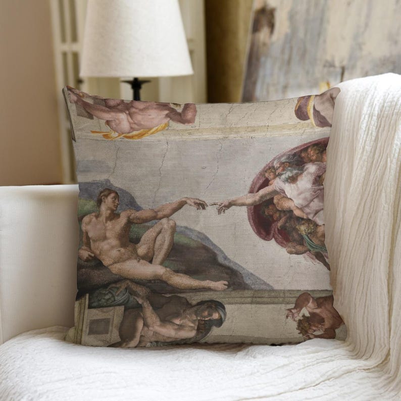 Michelangelo "the Creation of Adam" Couch Pillow W/ Inserts, Sistine ...
