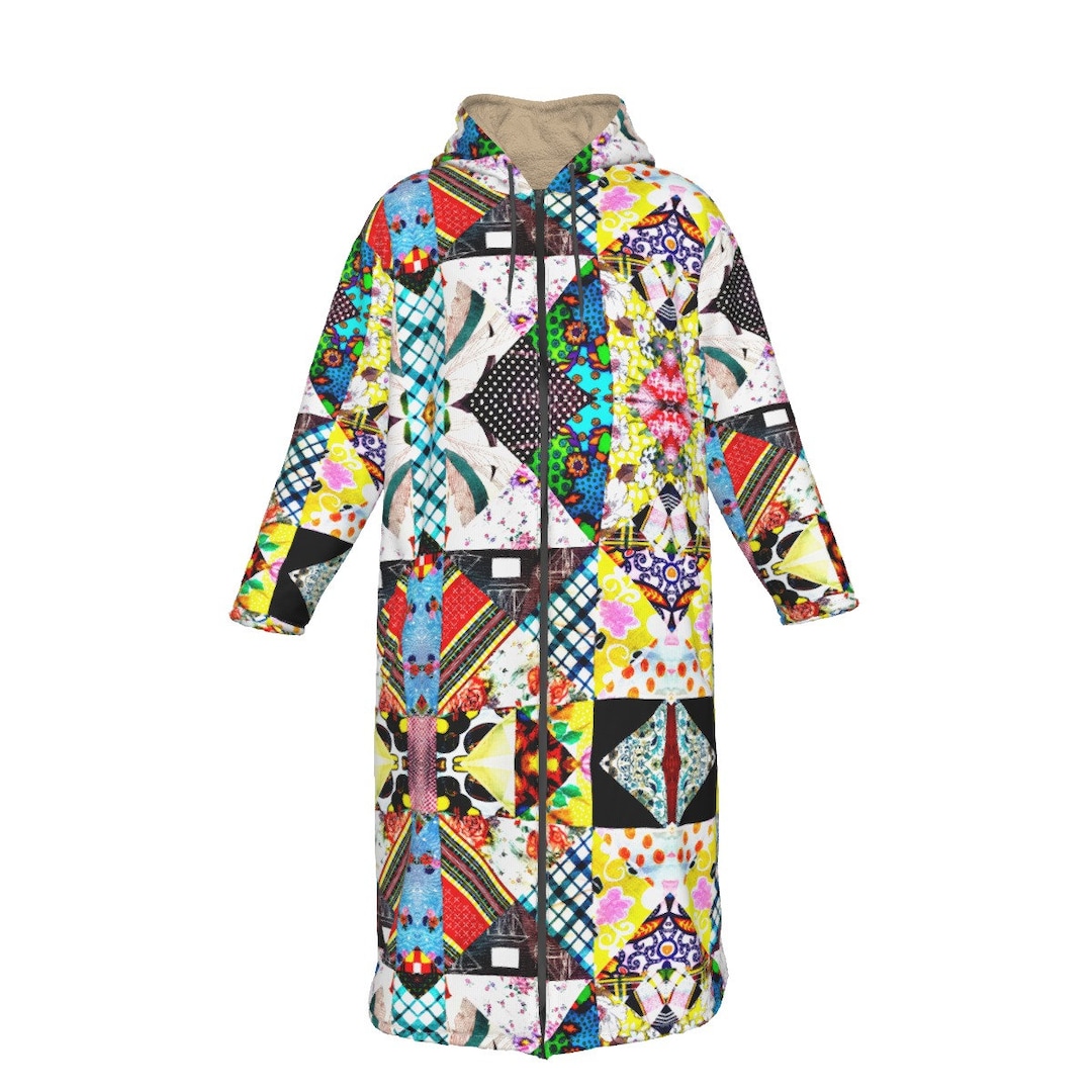 Puffy Furry Puffer Jacket Patchwork Long Fleece Zip up Unisex - Etsy