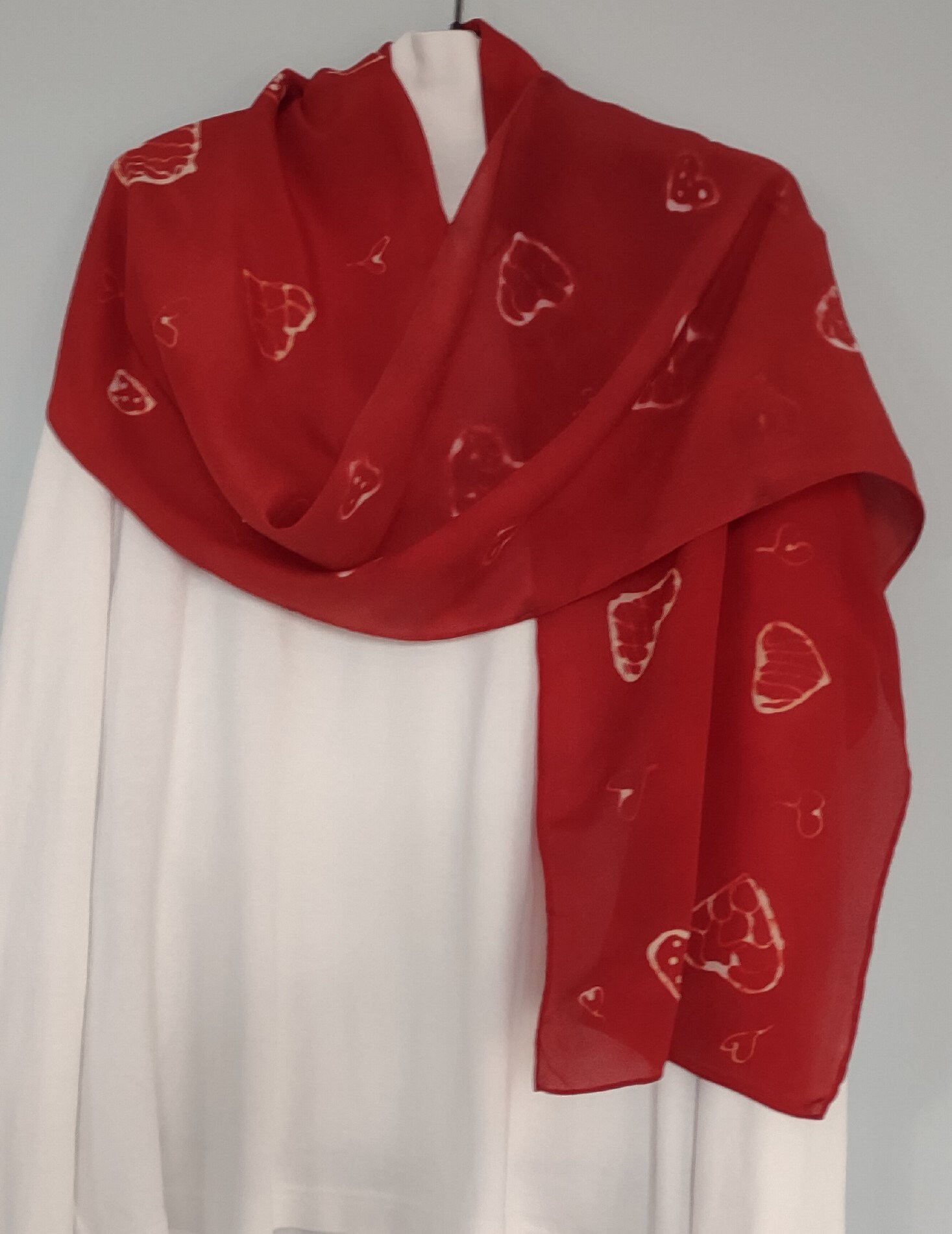 Silk Scarf, Red Silk Scarf, Holiday Scarf, Hand Dyed Silk Scarf, Red ...