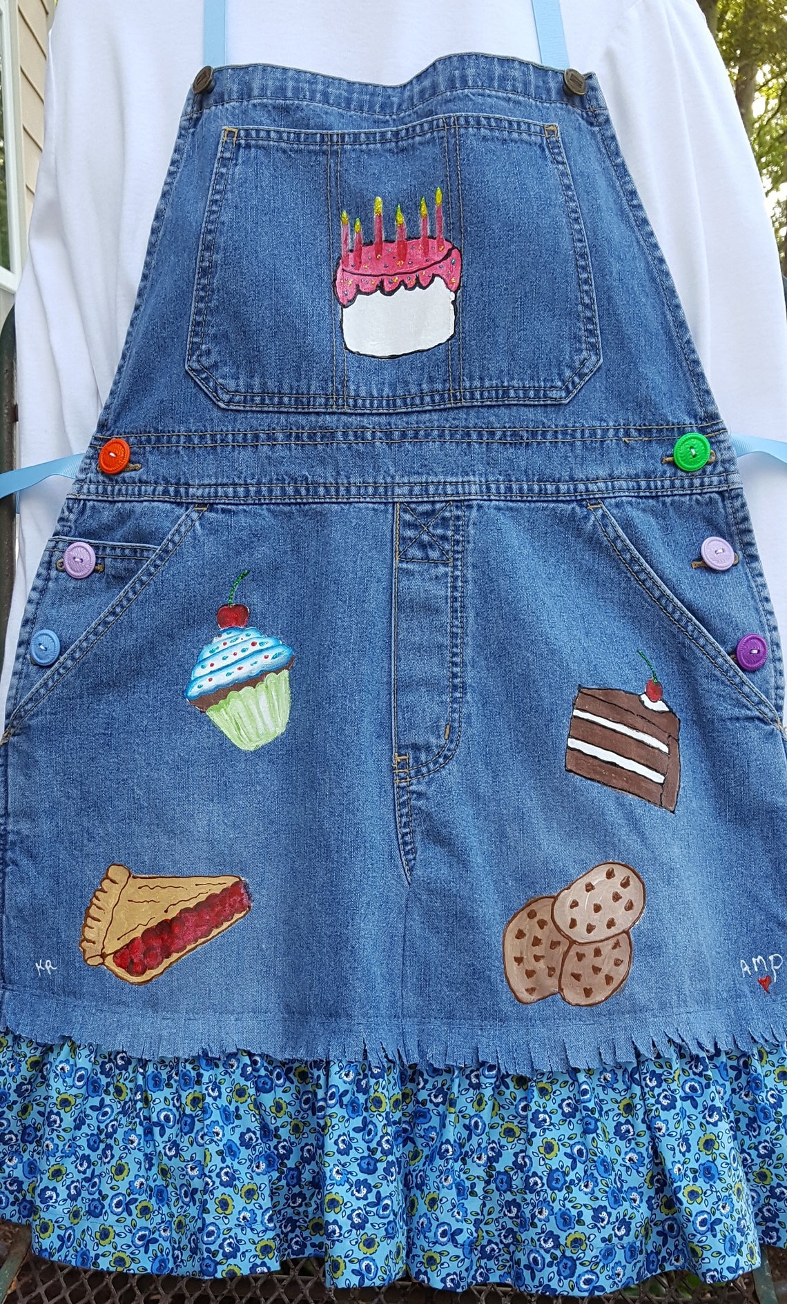 Full Apron Upcycled Denim Hand Painted Apron Bakery Delights - Etsy