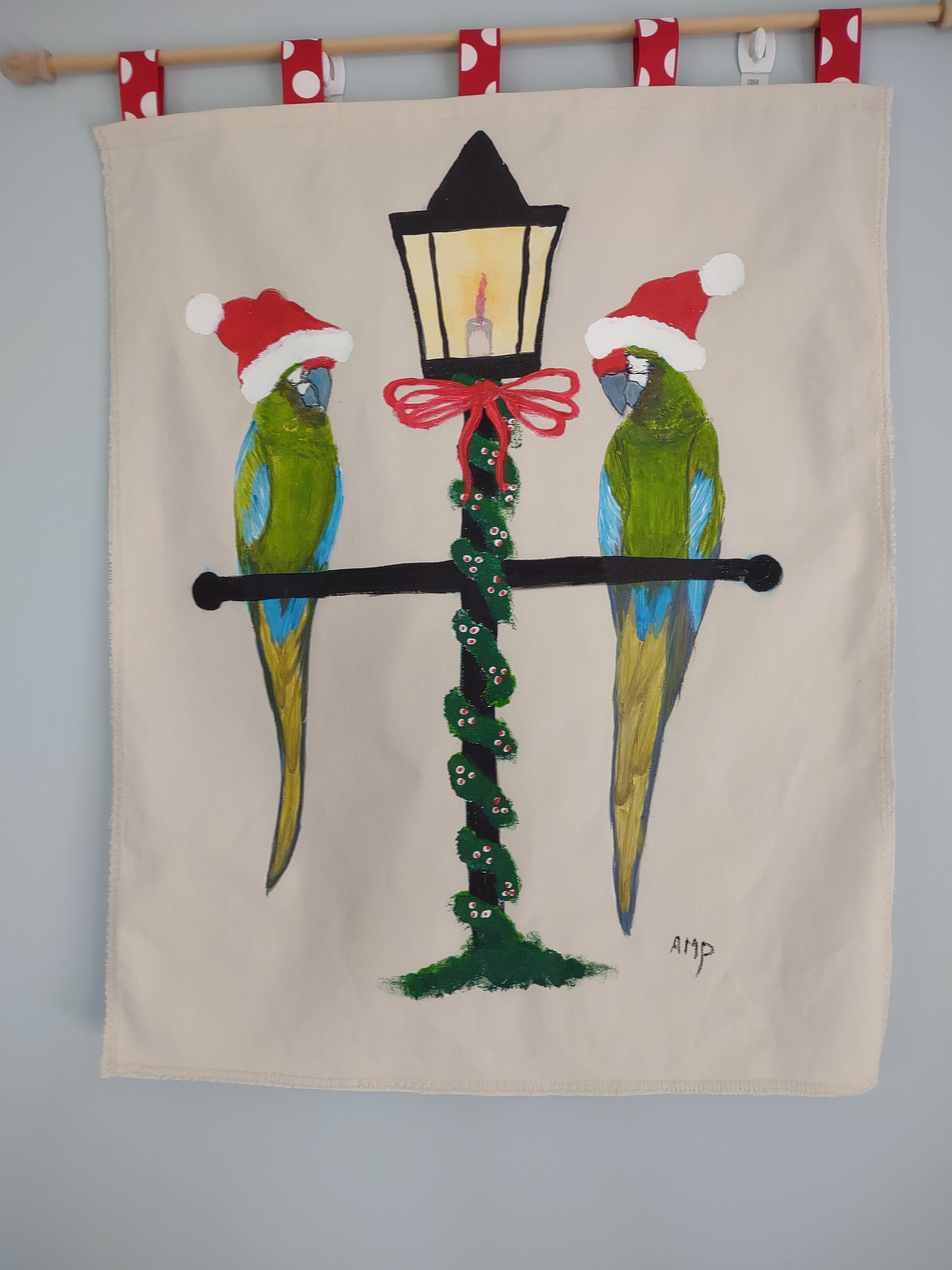 Hanging Art, Christmas Military Macaw Pair, Handmade and Hand Painted ...