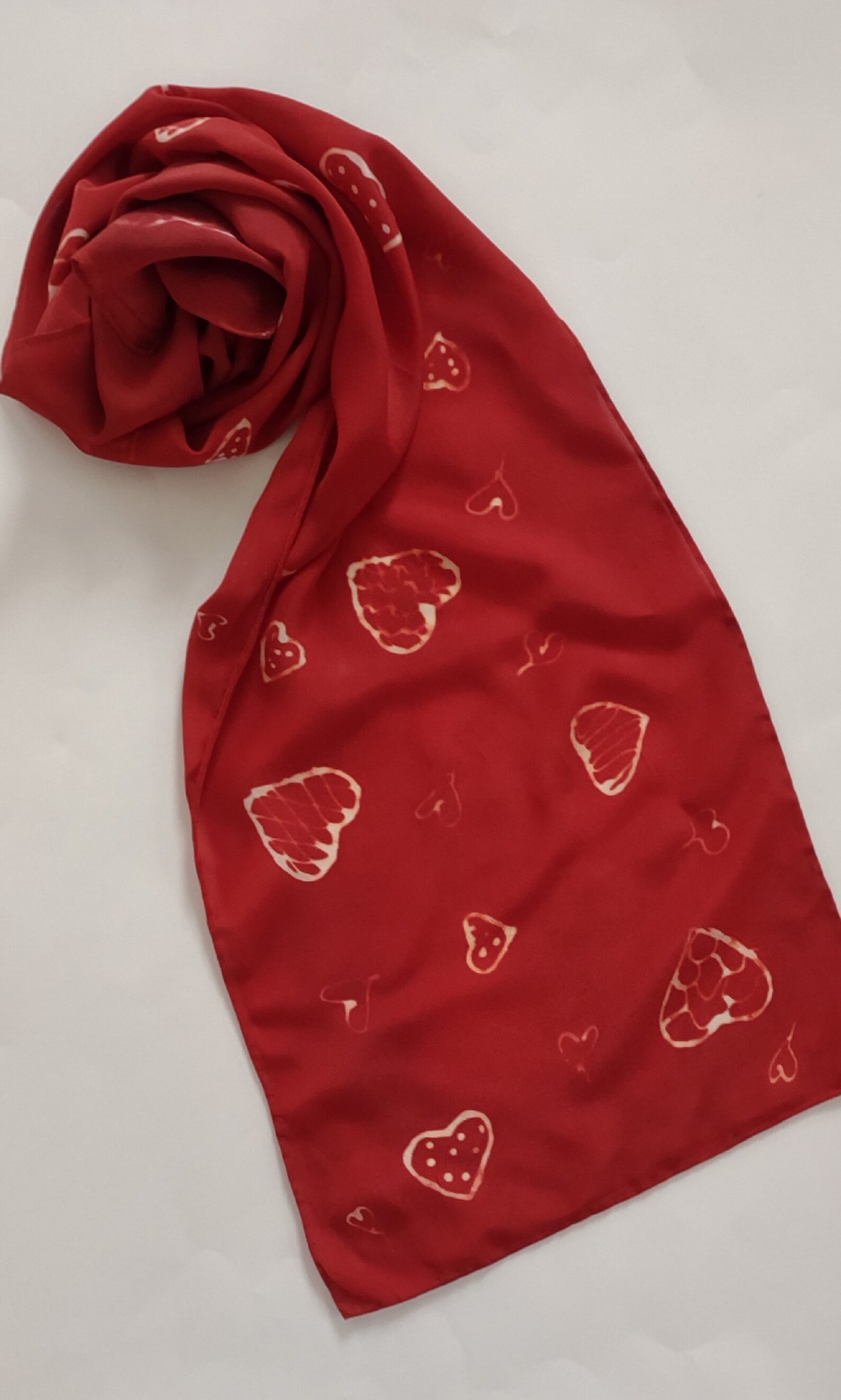 Silk Scarf, Red Silk Scarf, Holiday Scarf, Hand Dyed Silk Scarf, Red ...