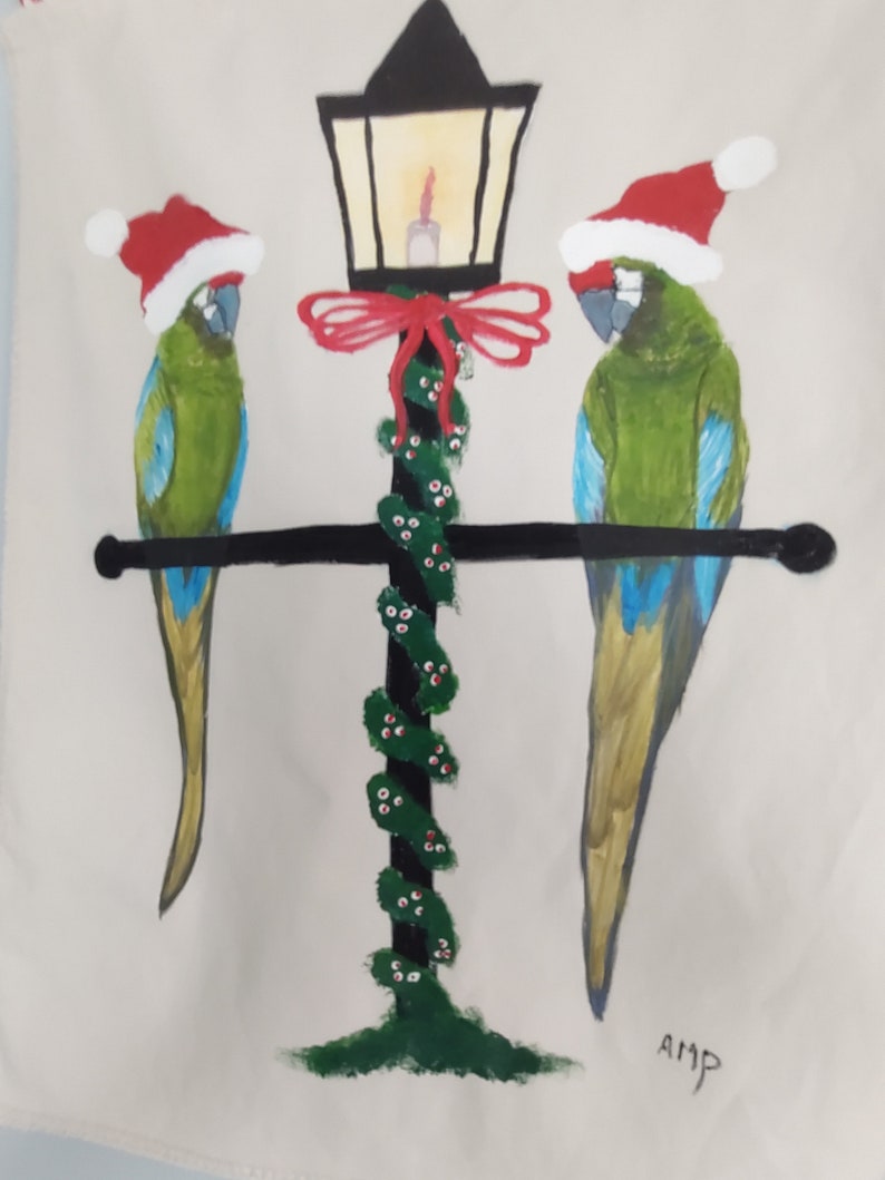 Hanging Art, Christmas Military Macaw Pair, Handmade and Hand Painted ...