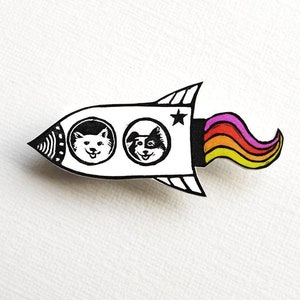 Space Dog Brooch, Belka and Strelka Soviet Space Dogs, Handmade Rocket ...