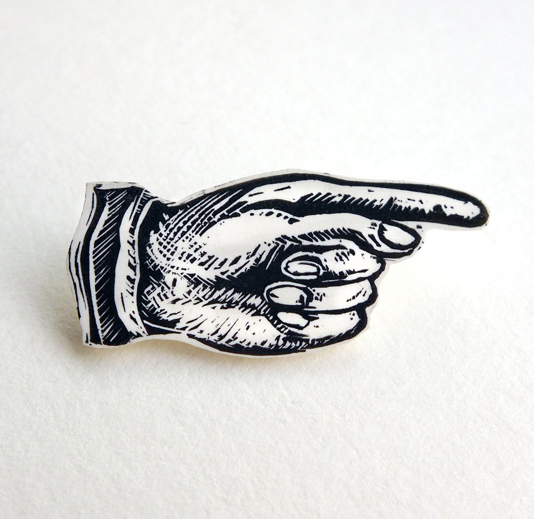 Pointing Finger Pin - Pointing Hand Brooch, Manicule Badge, Handmade ...
