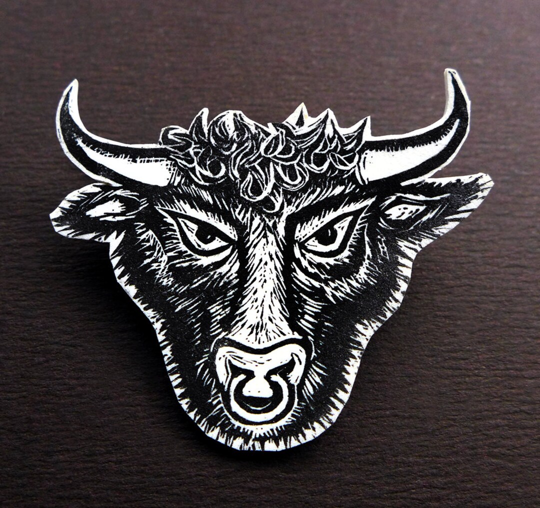 Minotaur Brooch, Bull Head Pin Badge, Taurus Badge, Handmade in the UK ...