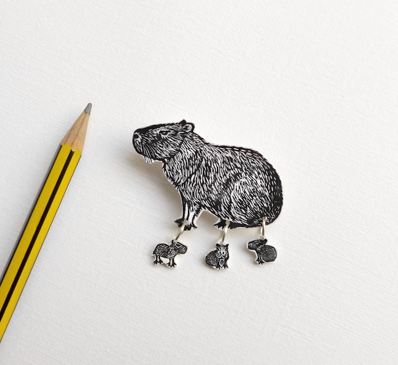 Capybara Brooch Capybara With Three Pups Cute Gift for a - Etsy