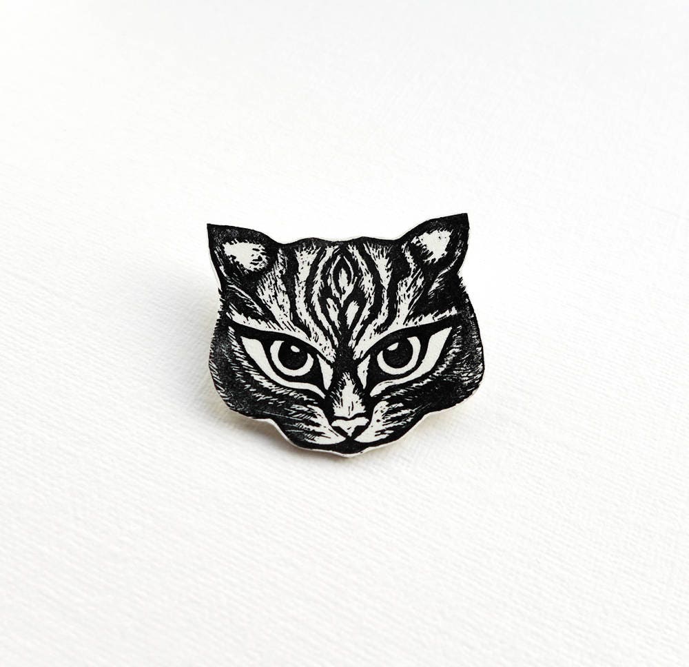 Cat Brooch, Cat Face Pin Badge, Handmade Tabby Cat Badge - Etsy