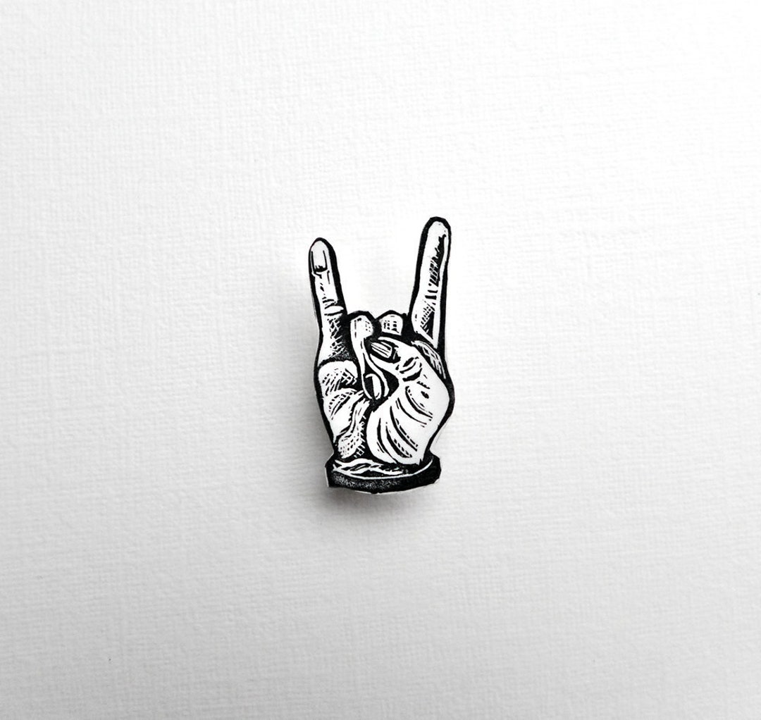 Sign of the Horns Badge, Hand Gesture Badge, Hand Pin, Hand Sign Brooch ...
