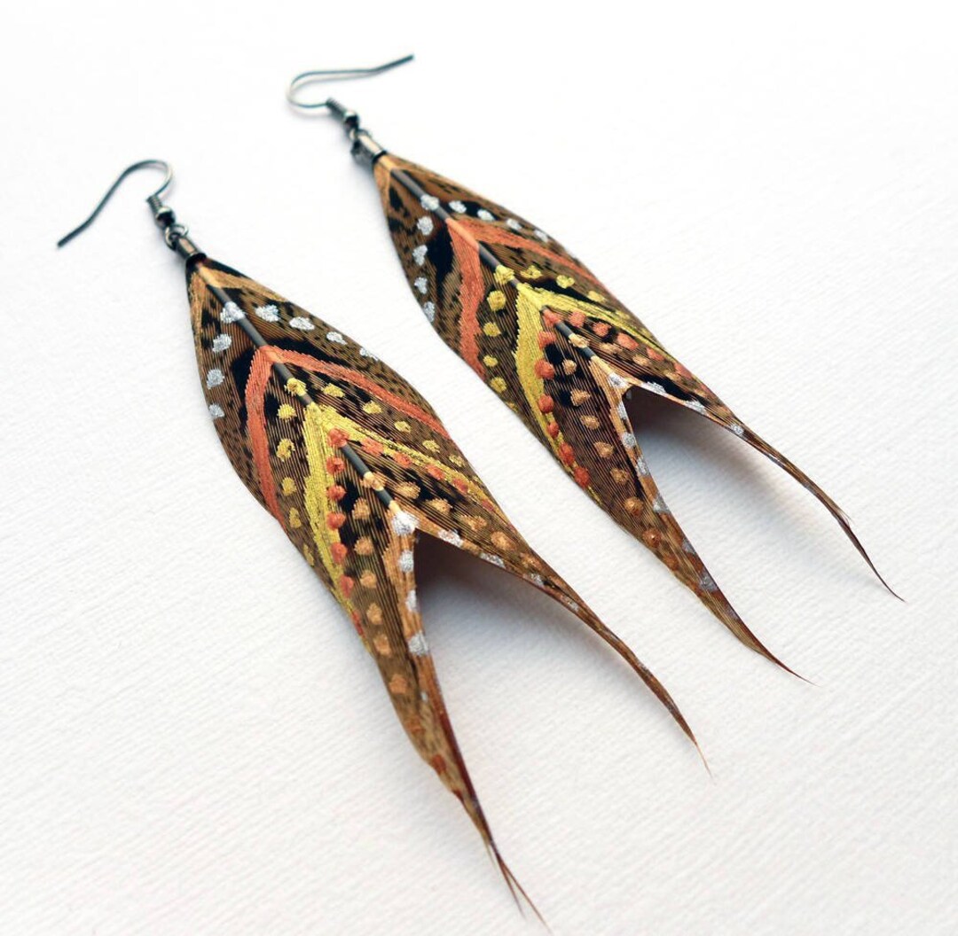 Feather Earrings, Hand-painted Pheasant Feather Earrings, Handmade in ...