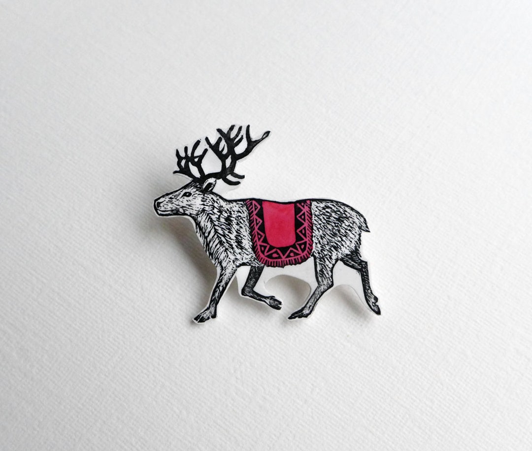 Reindeer Brooch, Festive Lapland Lapel Decoration, a Cheerful Handmade ...