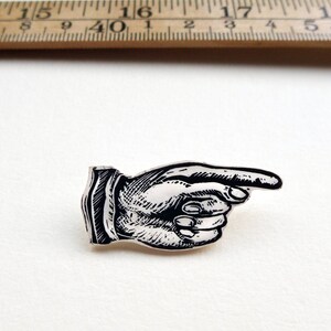 Pointing Finger Pin - Pointing Hand Brooch, Manicule Badge, Handmade ...