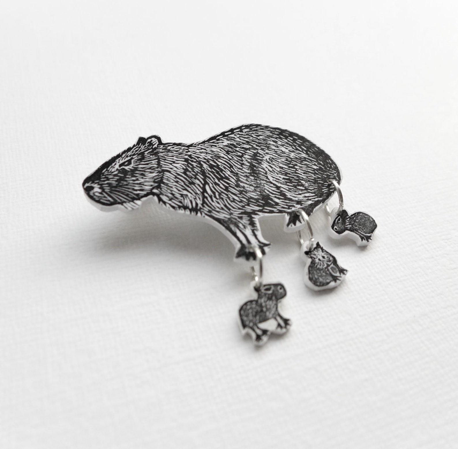 Capybara Brooch Capybara With Three Pups Cute Gift for a | Etsy