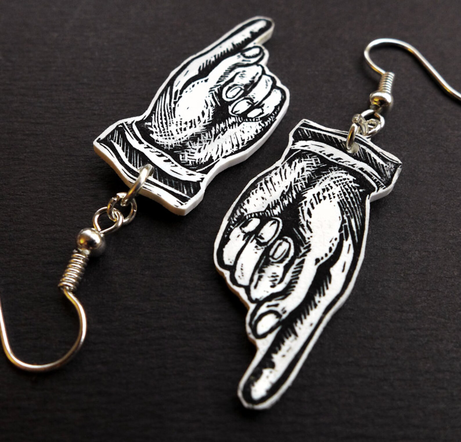 Pointing Finger Earrings - Pointing Hand Jewelry, Manicule Earrings ...