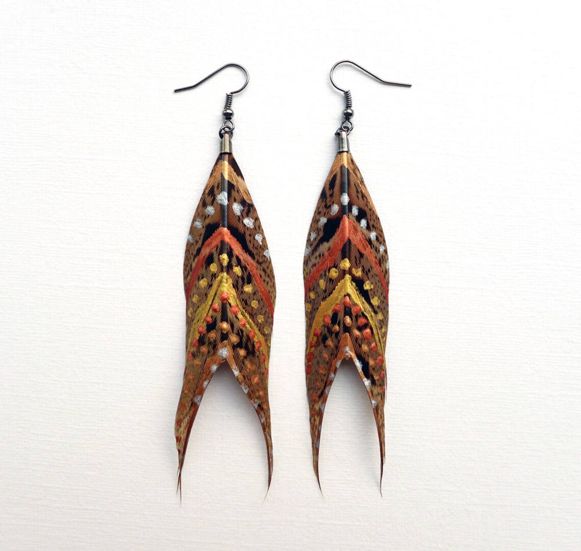 Feather Earrings, Hand-painted Pheasant Feather Earrings, Handmade in ...