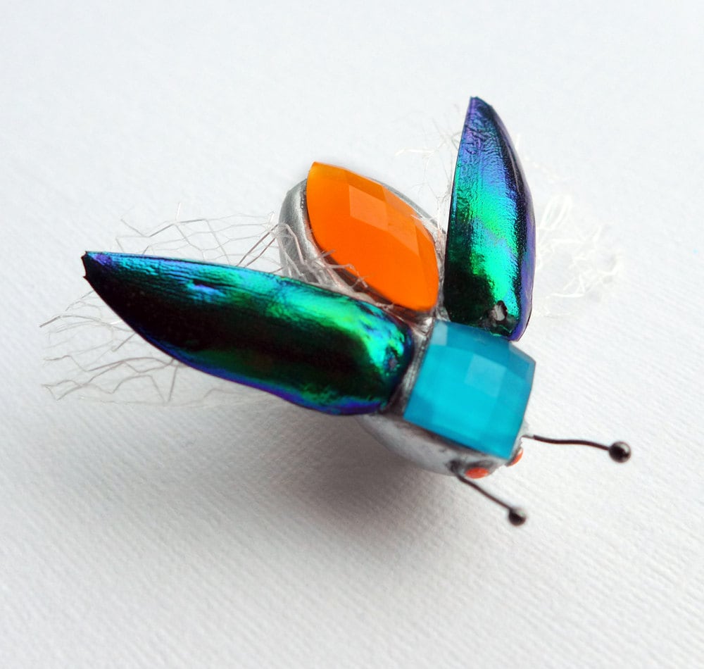 Neon Beetle Brooch With Real Jewel Beetle Elytra wing - Etsy