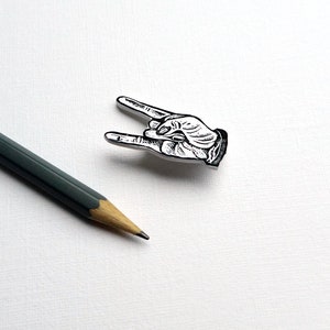 Sign of the Horns Badge, Hand Gesture Badge, Hand Pin, Hand Sign Brooch ...