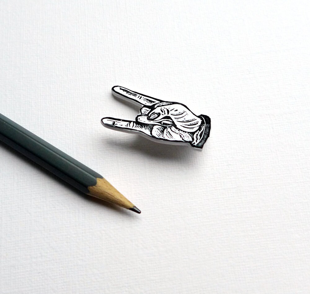 Sign of the Horns Badge, Hand Gesture Badge, Hand Pin, Hand Sign Brooch ...