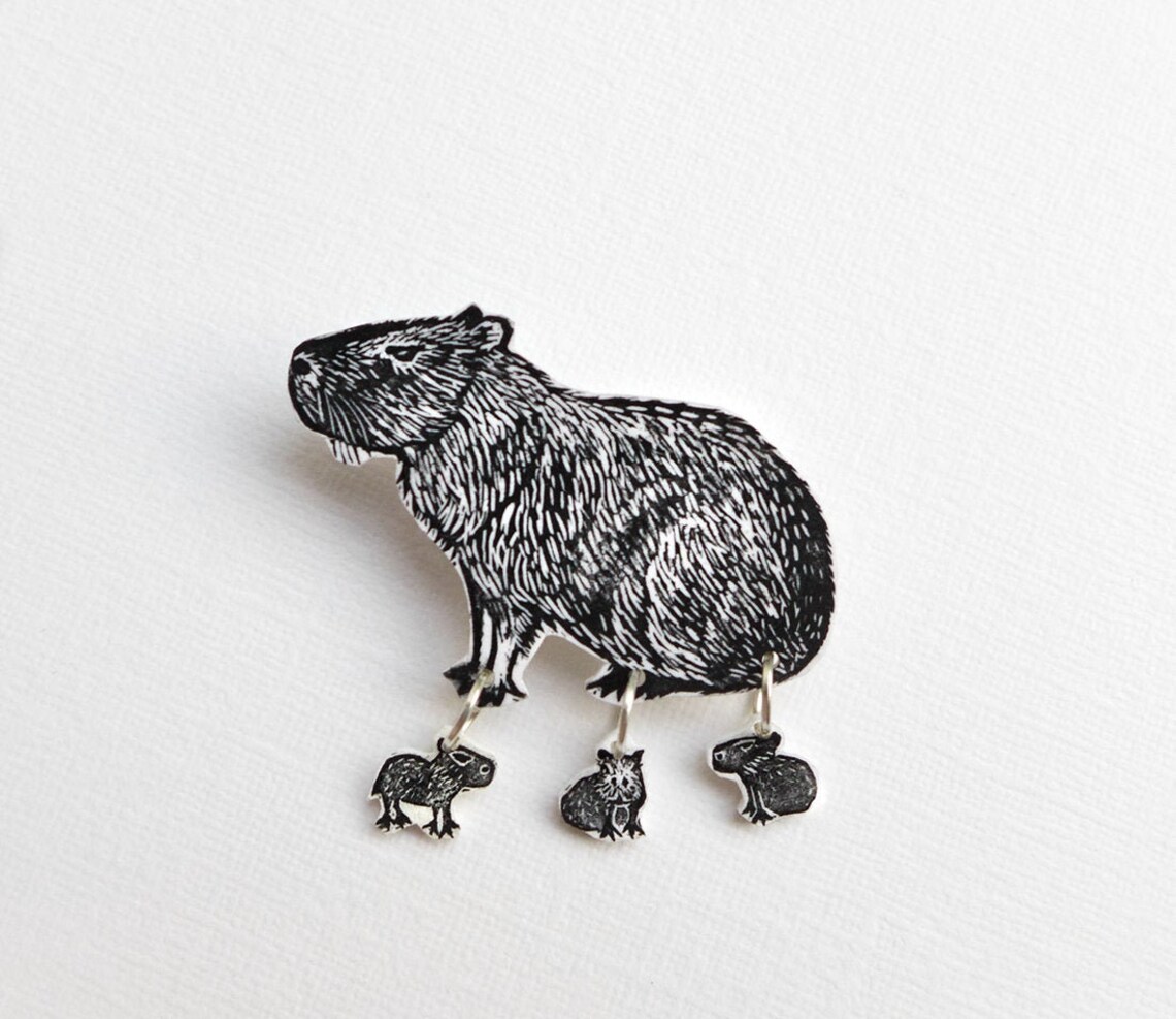 Capybara Brooch Capybara With Three Pups Cute Gift for a - Etsy