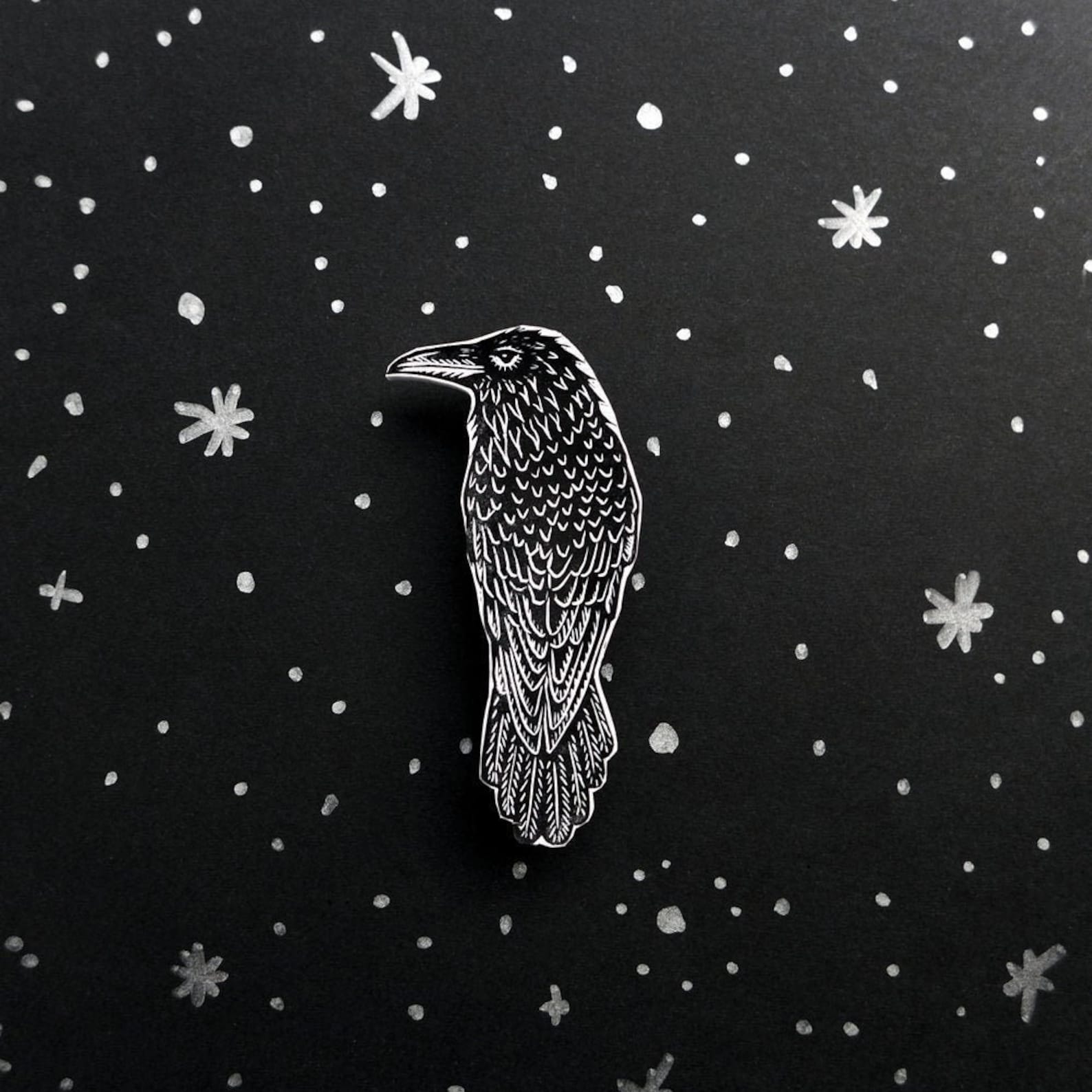 Raven Brooch Crow Pin Corvid Badge After Huginn and Muninn - Etsy