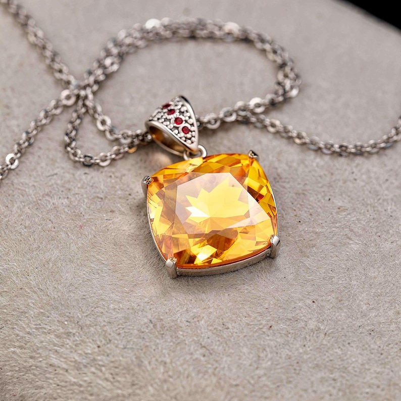 Buy Cushion Cut Yellow Sapphire Pendant, Natural Sapphire Necklace ...