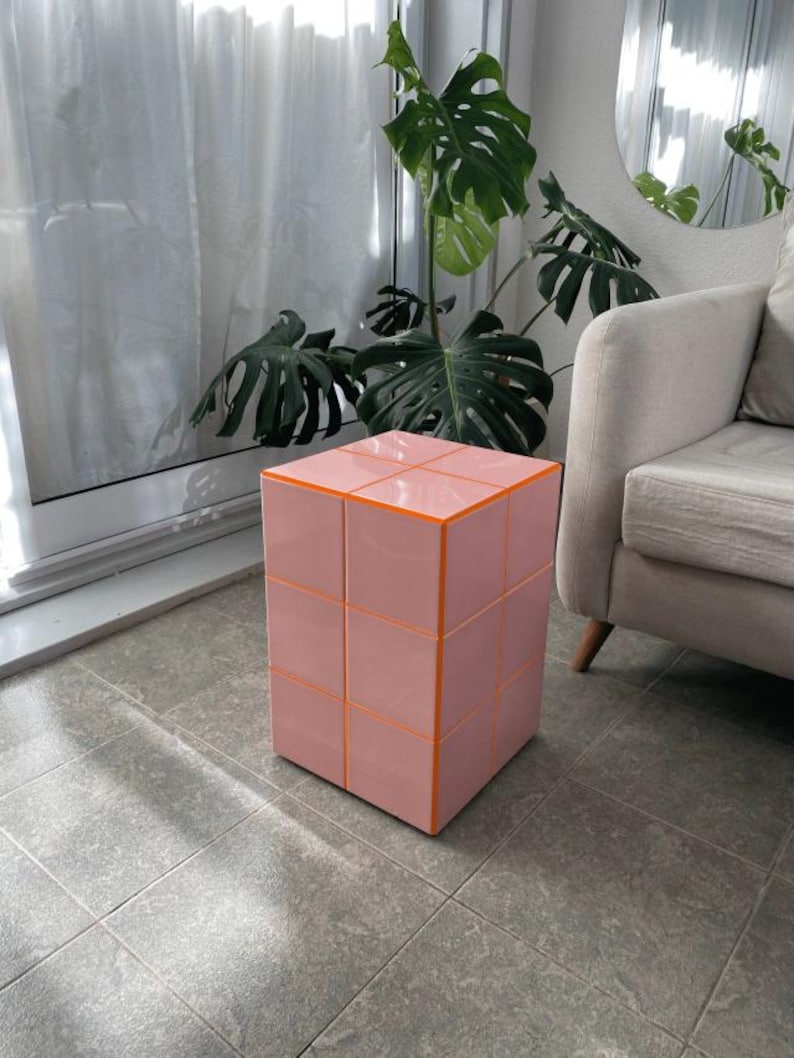 Handmade Blush Pink Ceramic Tile Cube Table, Bedside Accent Stand ...