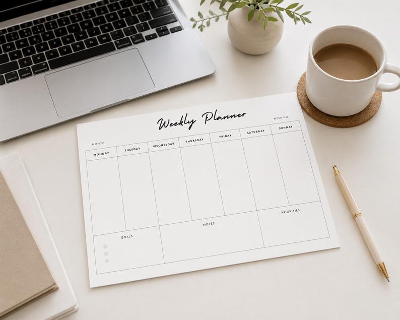 Minimalist Weekly Planner Template, Productivity Study Schedule ...