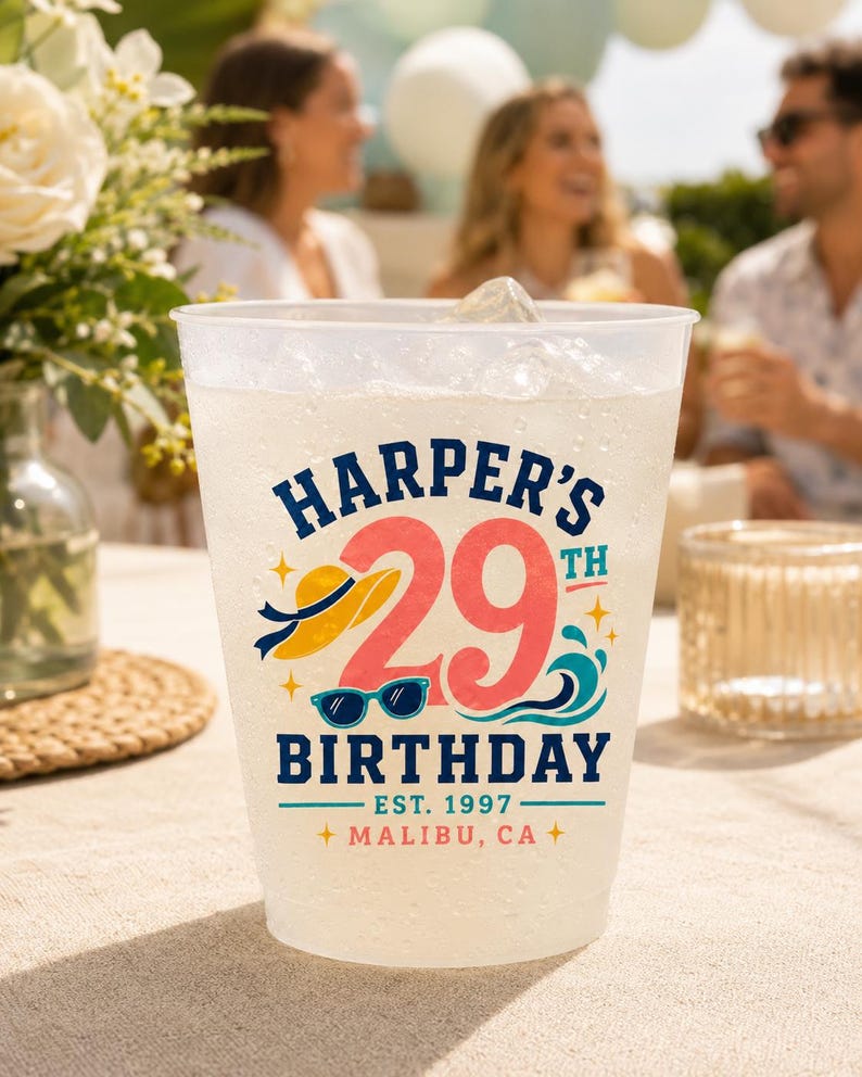 Custom Frosted Cups, Personalized 29th Birthday Cups, Surf Wave ...