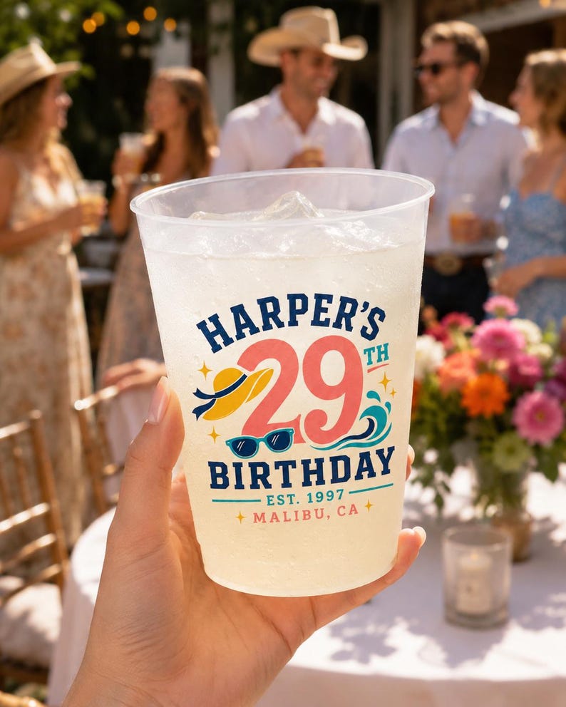 Custom Frosted Cups, Personalized 29th Birthday Cups, Surf Wave ...