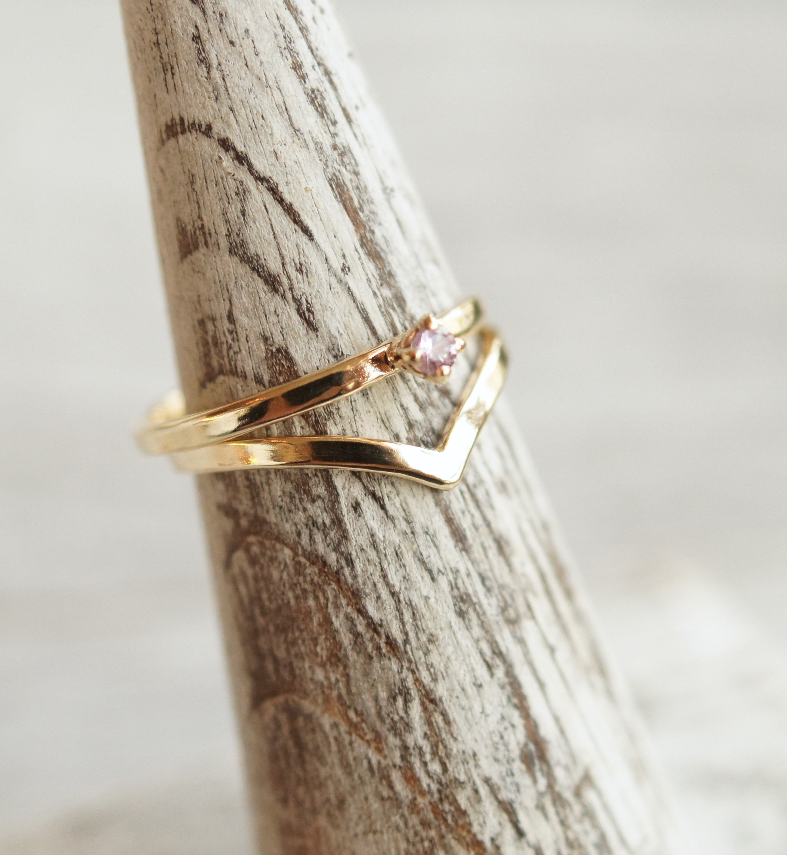 Chevron ring V ring contour ring chevron ring solid 10k | Etsy