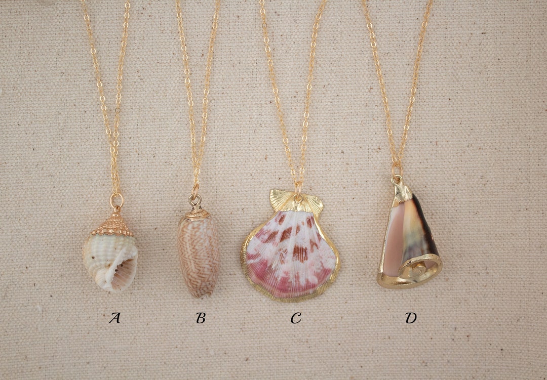 Natural Seashell Necklace Gold Filled, Big Seashell Necklace, Gold ...
