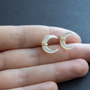 Gold Moon Stud Earrings, Crescent Moon Studs, Tiny Crescent Moon Earrings, Half Moon Studs ...