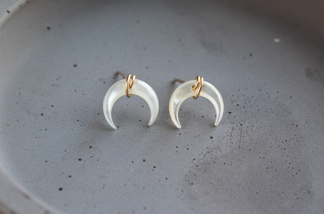 Gold Moon Stud Earrings, Crescent Moon Studs, Tiny Crescent Moon Earrings, Half Moon Studs ...