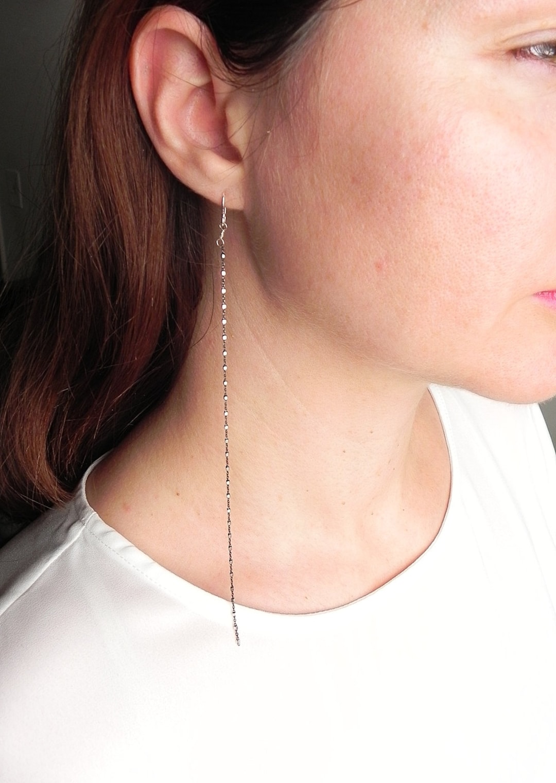 Sterling Silver Long Chain Earrings, Shoulder Duster Earrings, Black ...