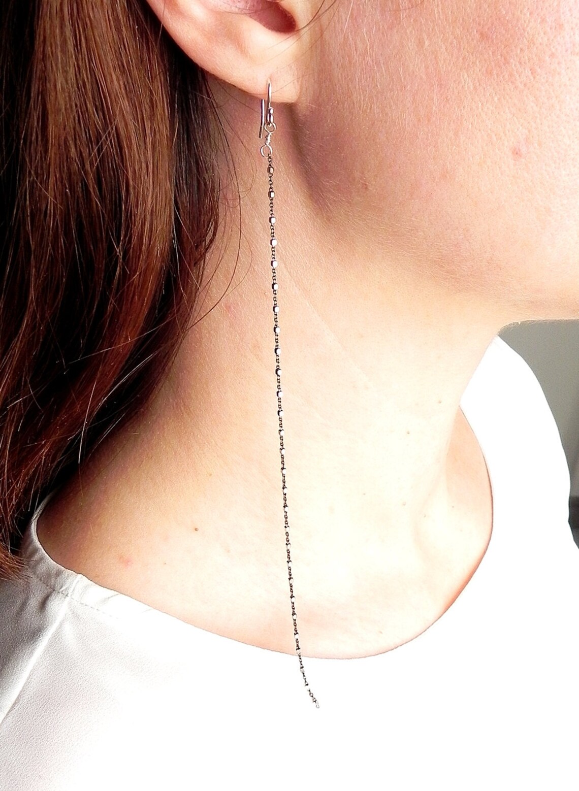 Sterling Silver Long Chain Earrings, Shoulder Duster Earrings, Black ...